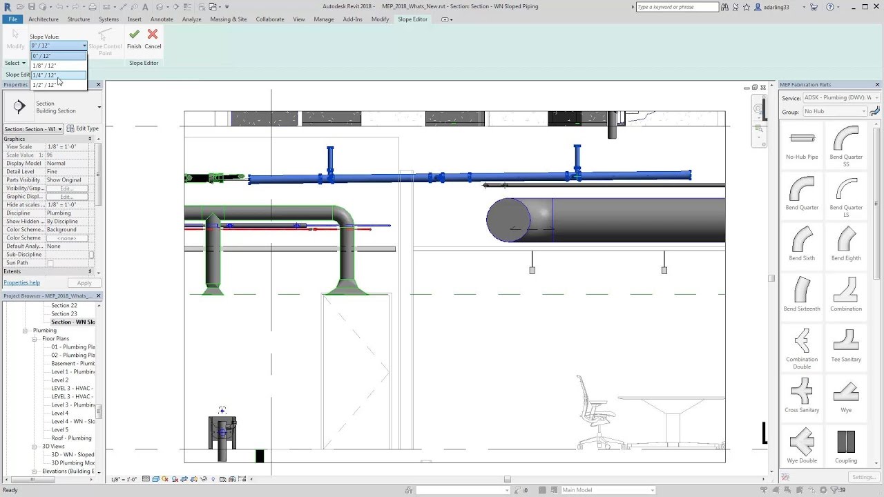 Revit 2018 New Feature - Sloped Piping for Fabrication Elements - Revit ...