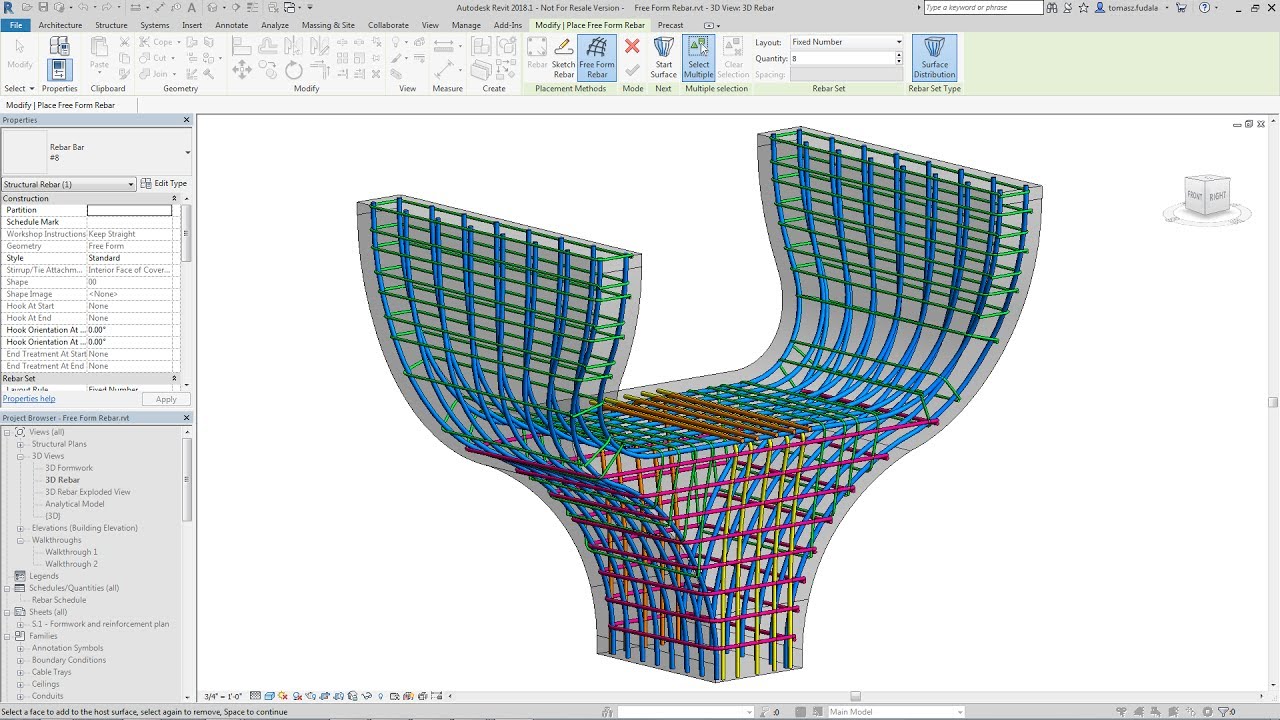 Revit 2018.1 New Feature - Free Form Rebar Distribution - Revit news