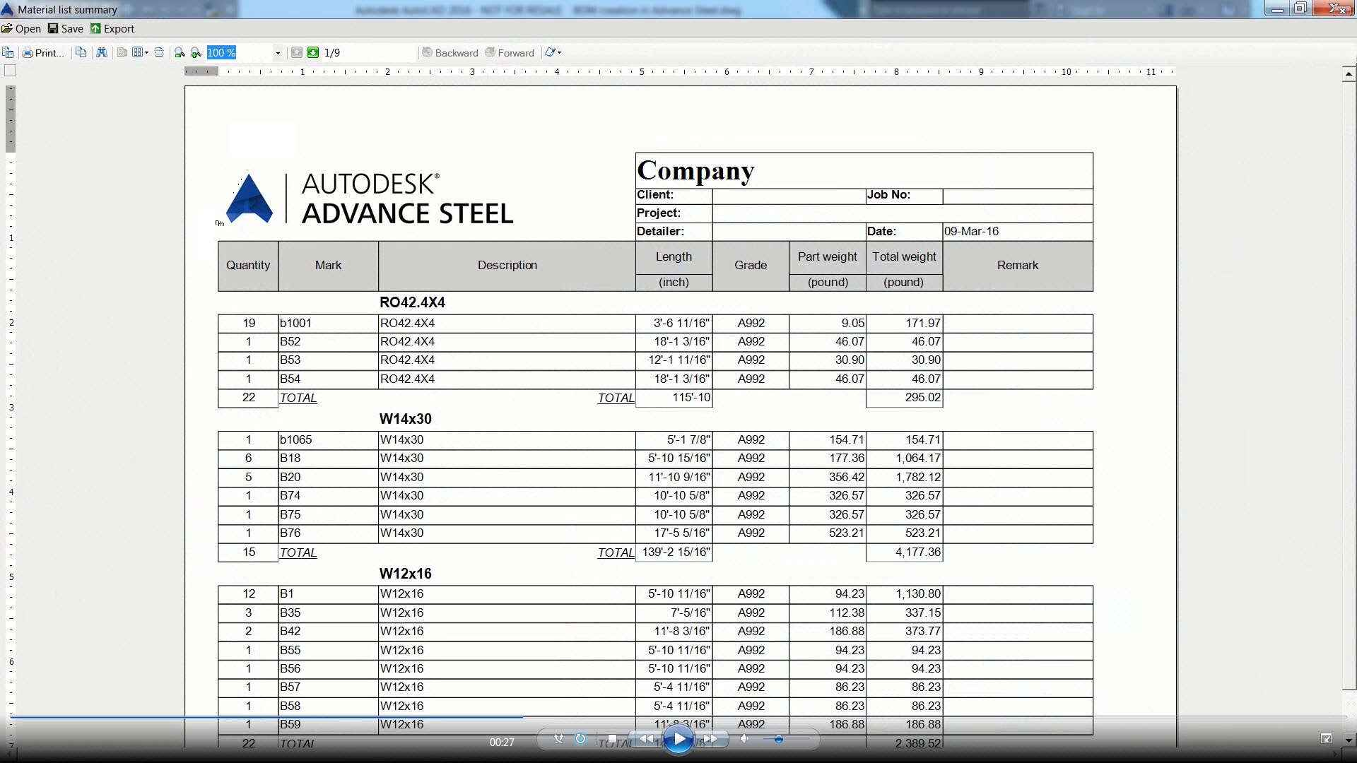 Advance Steel - Creating a BOM & opening it in Microsoft Excel - Revit news