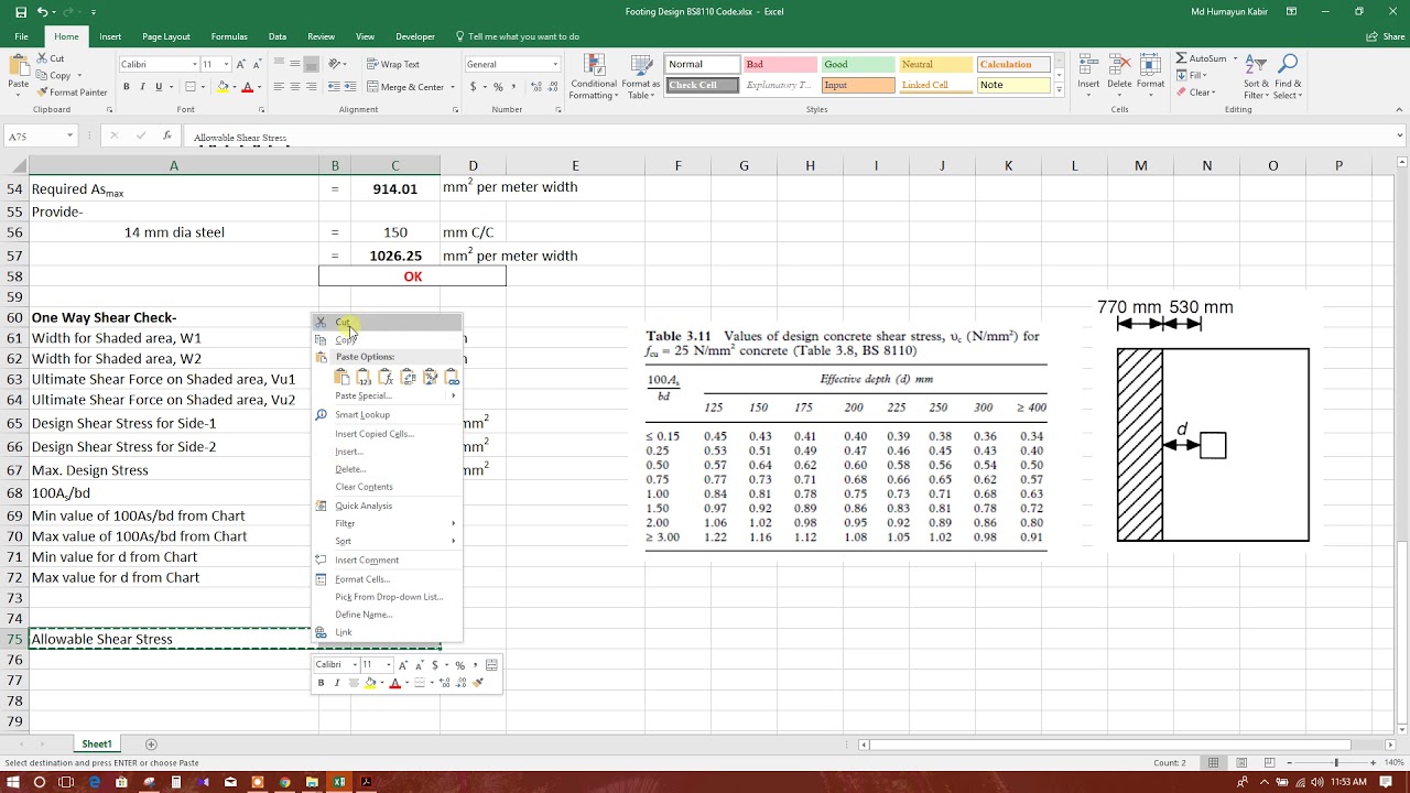 PREPARING EXCEL SHEET FOR FOOTING DESIGN IN DETAILS-PART5 - Revit news