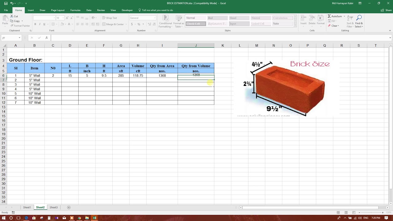 HOW TO CALCULATE NUMBER OF BRICKS USING EXCEL - Revit news HOW TO CALCULATE NUMBER OF BRICKS USING EXCEL - Revit news