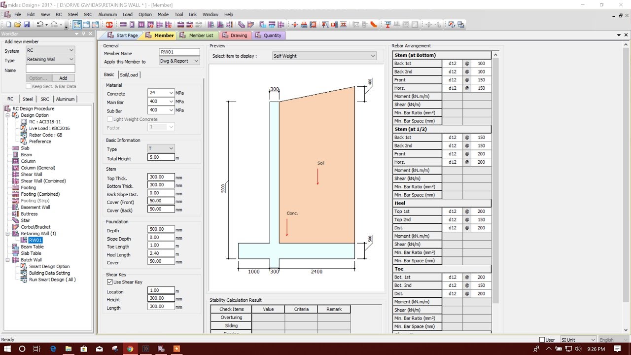 Cantilever Retaining Wall Design in MIDAS Design+ 2017 - Revit news