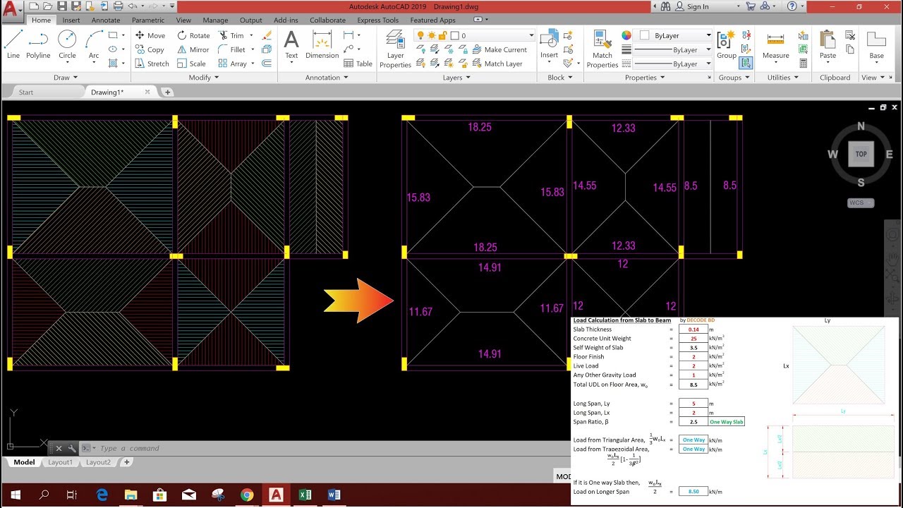 CALCULATION OF LOAD DISTRIBUTED FROM SLAB TO BEAMS-FULL EXPLANATION ...