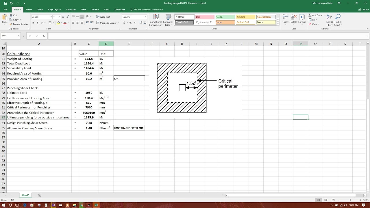 PREPARING EXCEL SHEET FOR FOOTING DESIGN IN DETAILS-PART2 - Revit news