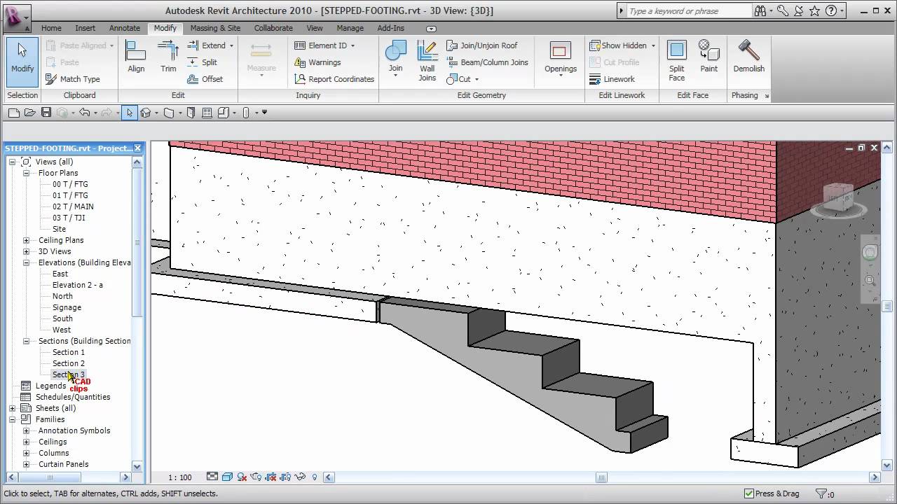 CADclip LAB - RAC10-LA-04-04 - Stepped Footing - Split Walls and Align ...