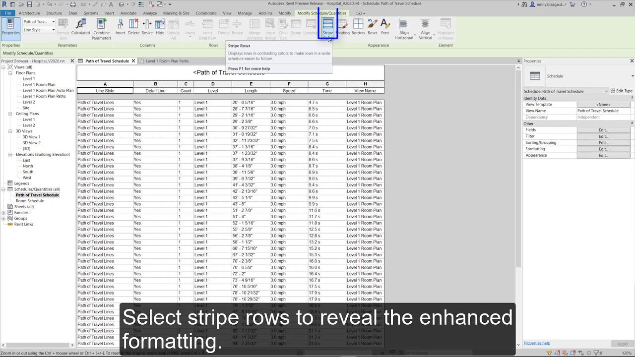 Revit 2020.1: Row Striping in Schedule View - Revit news
