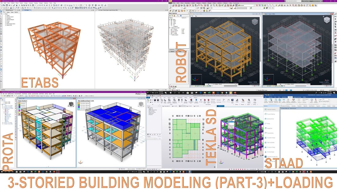 Three Storied Building Modeling (Part-3) in Etabs,Robot,Prota,Tekla SD ...