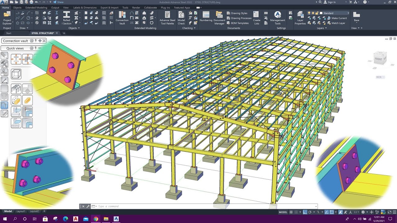 ADVANCE STEEL | MODELING STEEL STRUCTURE | Part-3 | Multiple Purlins ...